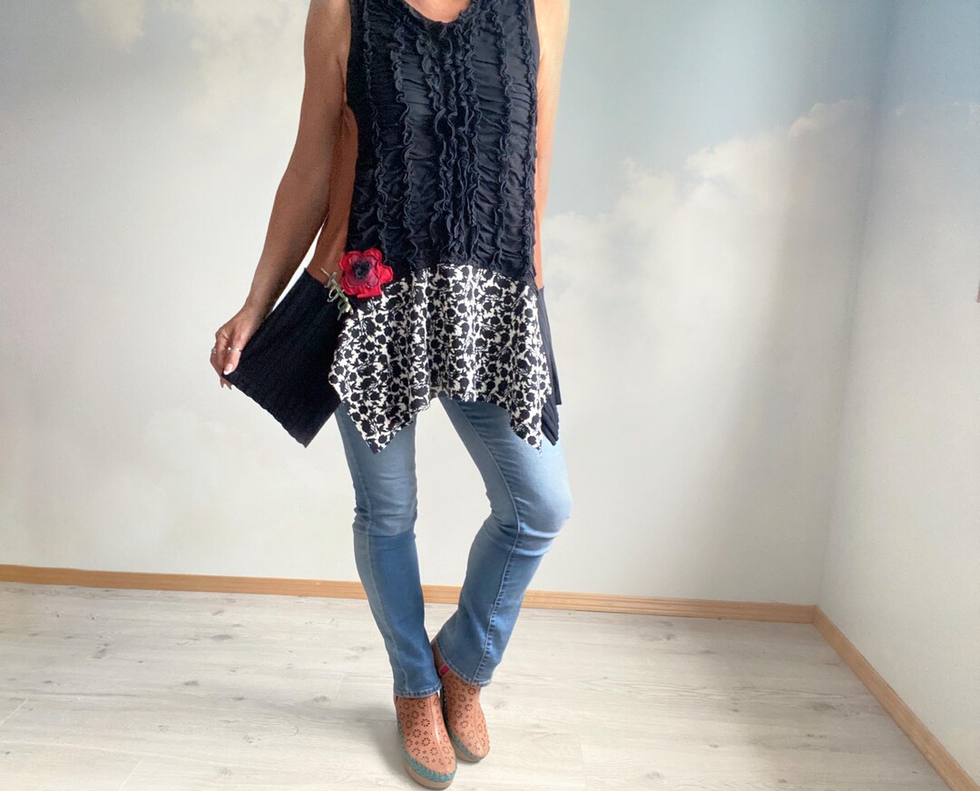 Bohemian Tunic Top Women's Lagenlook Shirt up Cycled Clothing Boho Chic ...