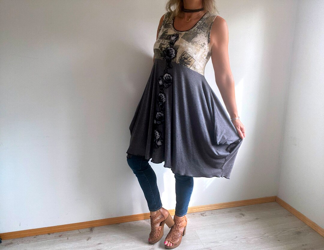 Stretchy Boho Dress Upcycled Clothing Lagenlook Dress Earth Friendly ...