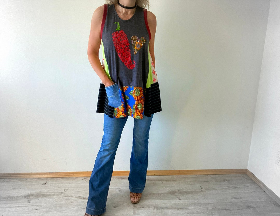 A-line Tank Top Women's Patch Shirt Upcycle Clothing Trapeze Swing Top ...