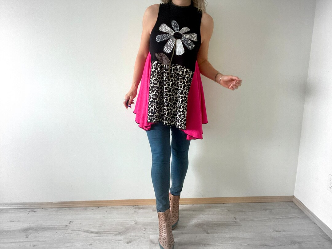 Pink Flower Boho Tank Top Bohemian Chic Shirt Artsy Women's Wear ...