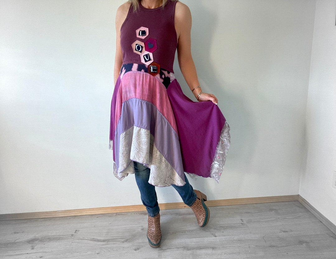 Artsy Draped Dress Women's Boho Clothing Bohemian Festival Dress Flowy ...