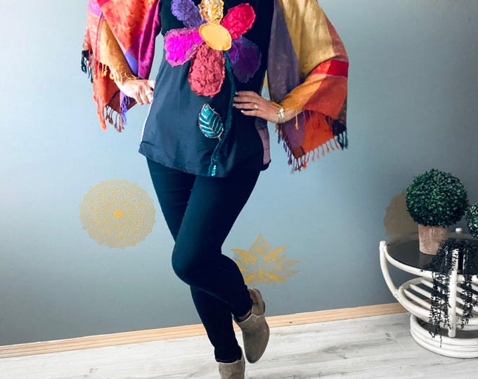 Women's Boho Shirt Artsy Unique Top Bell Flared Sleeves Bohemian ...