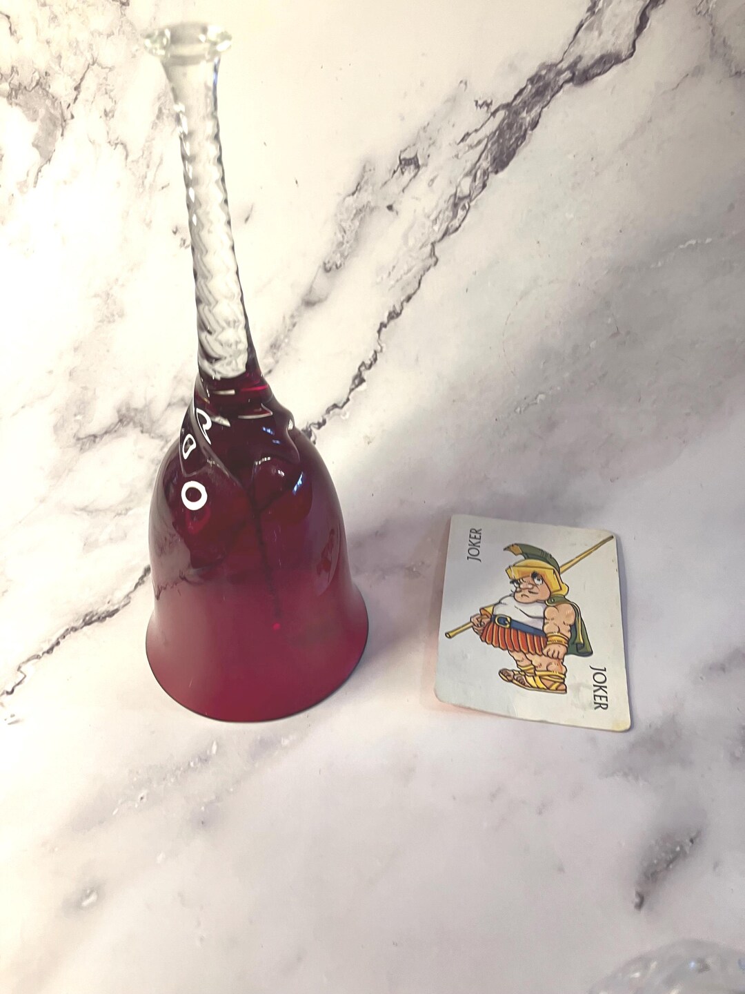 Handsome Ruby Red Glass Bells With Clear Glass Handle. Striker ...