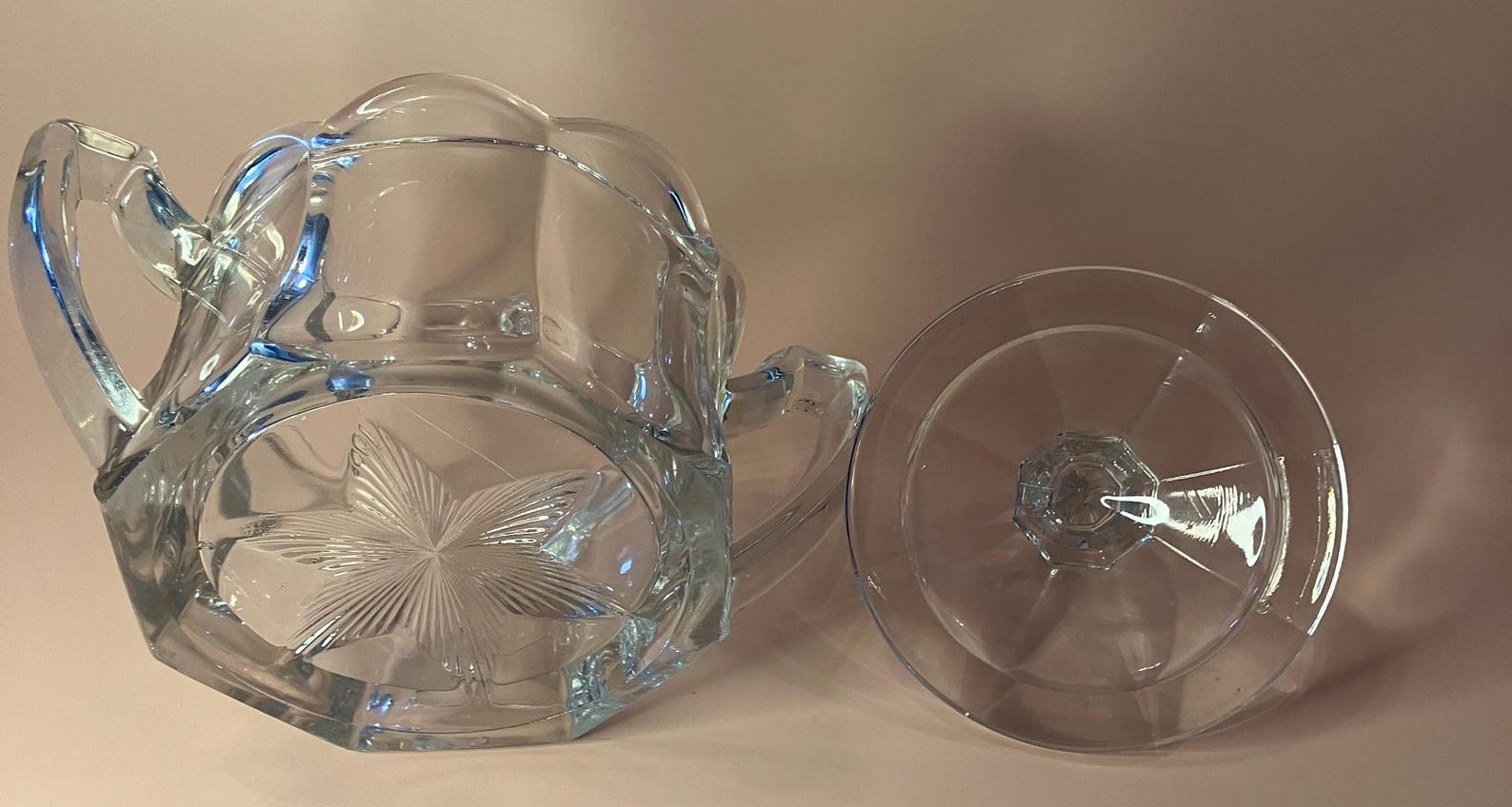 Stunning Vintage Glass 2 Handled Cut Glass Jar With Lid. Lovely Design ...