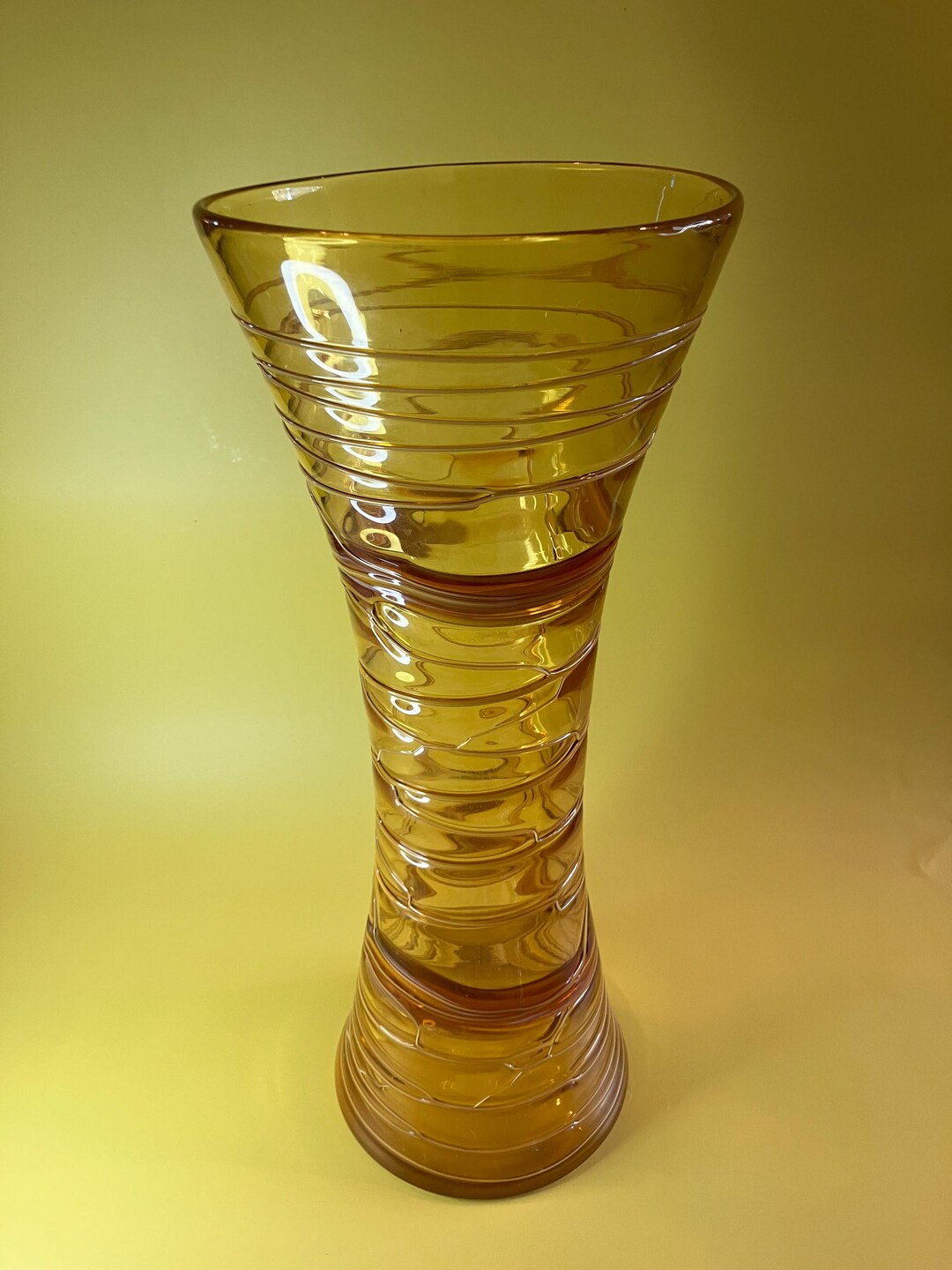 Huge Stunning Amber Colored Glass Vase - With Swirls/spaghetti. Art ...