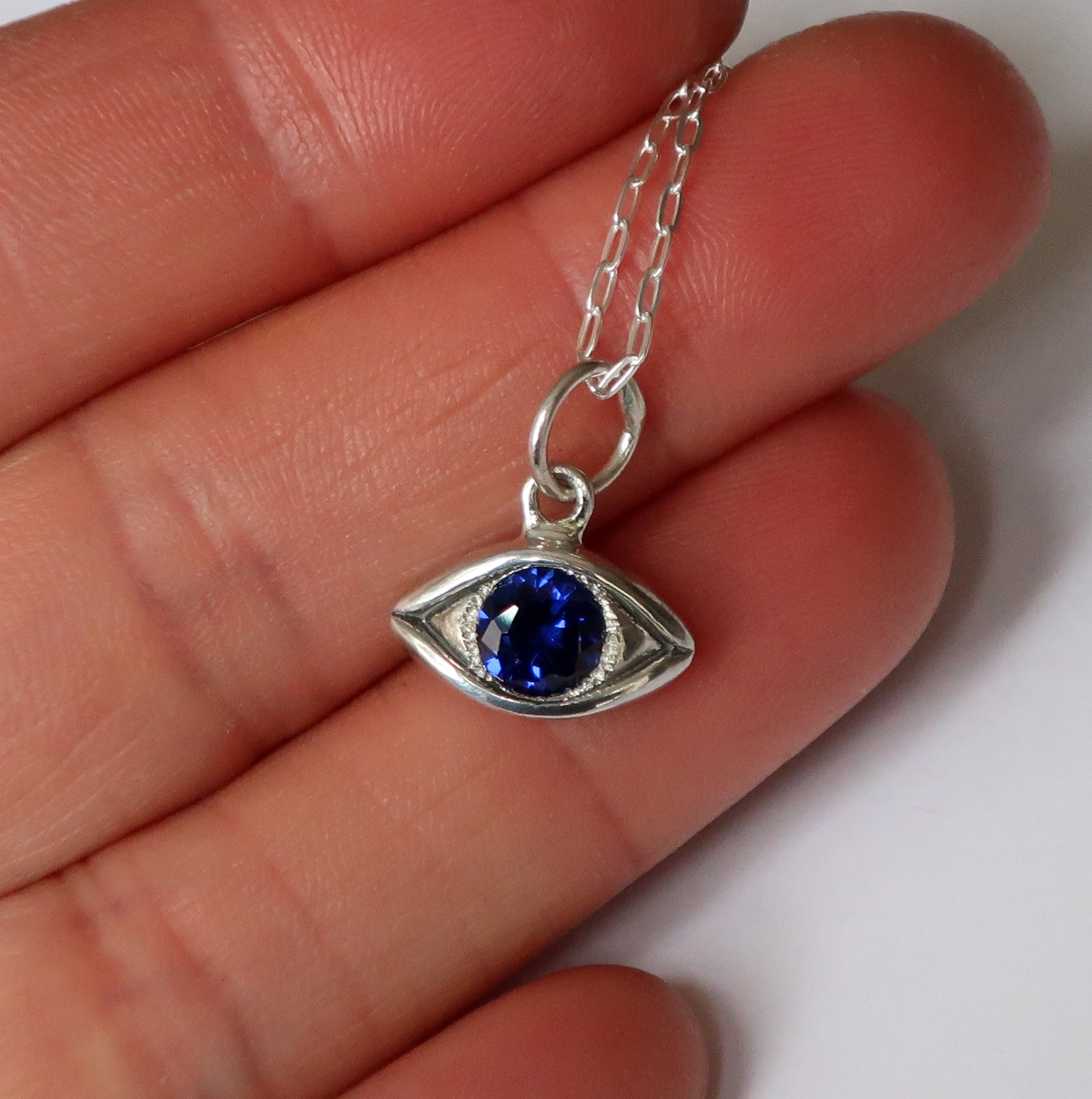 Large Sterling Silver Blue Sapphire Eye Charm- Ready to Ship