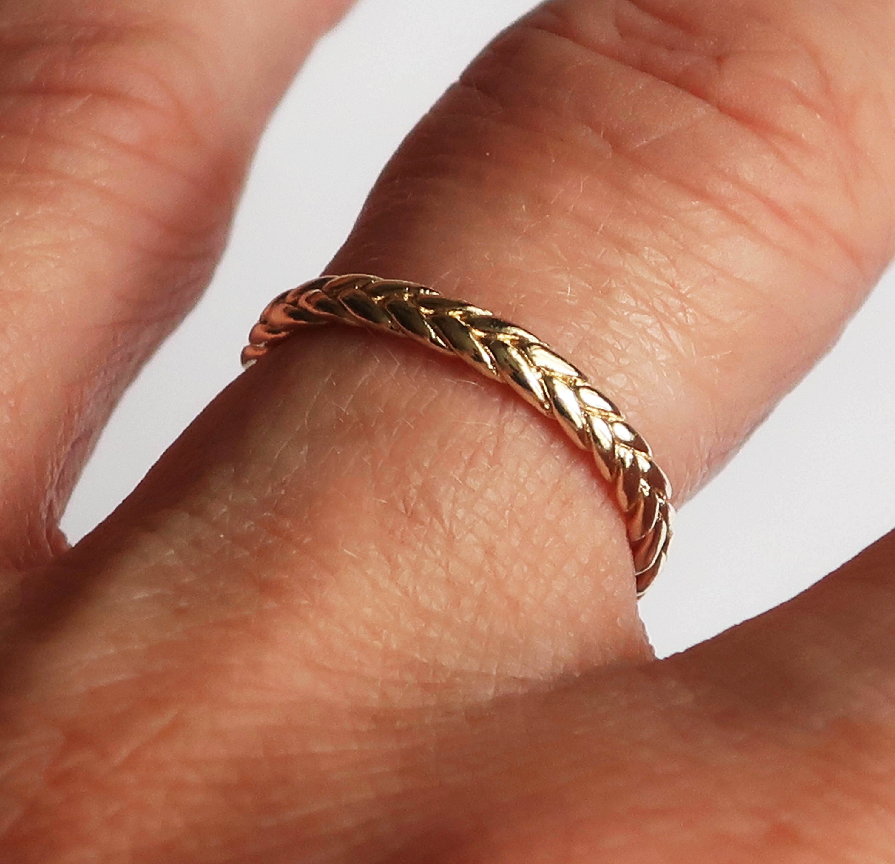 Solid 10k Yellow Gold Thin Braid Ring, US Size 4.75 Sample, Ready to Ship