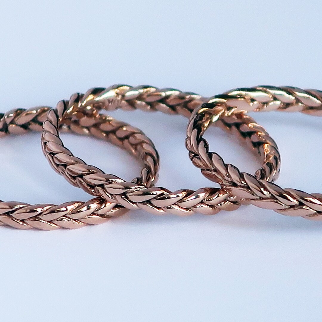 READY TO Ship-solid 10k Rose Gold Thin Braid Stacking Ring - Etsy