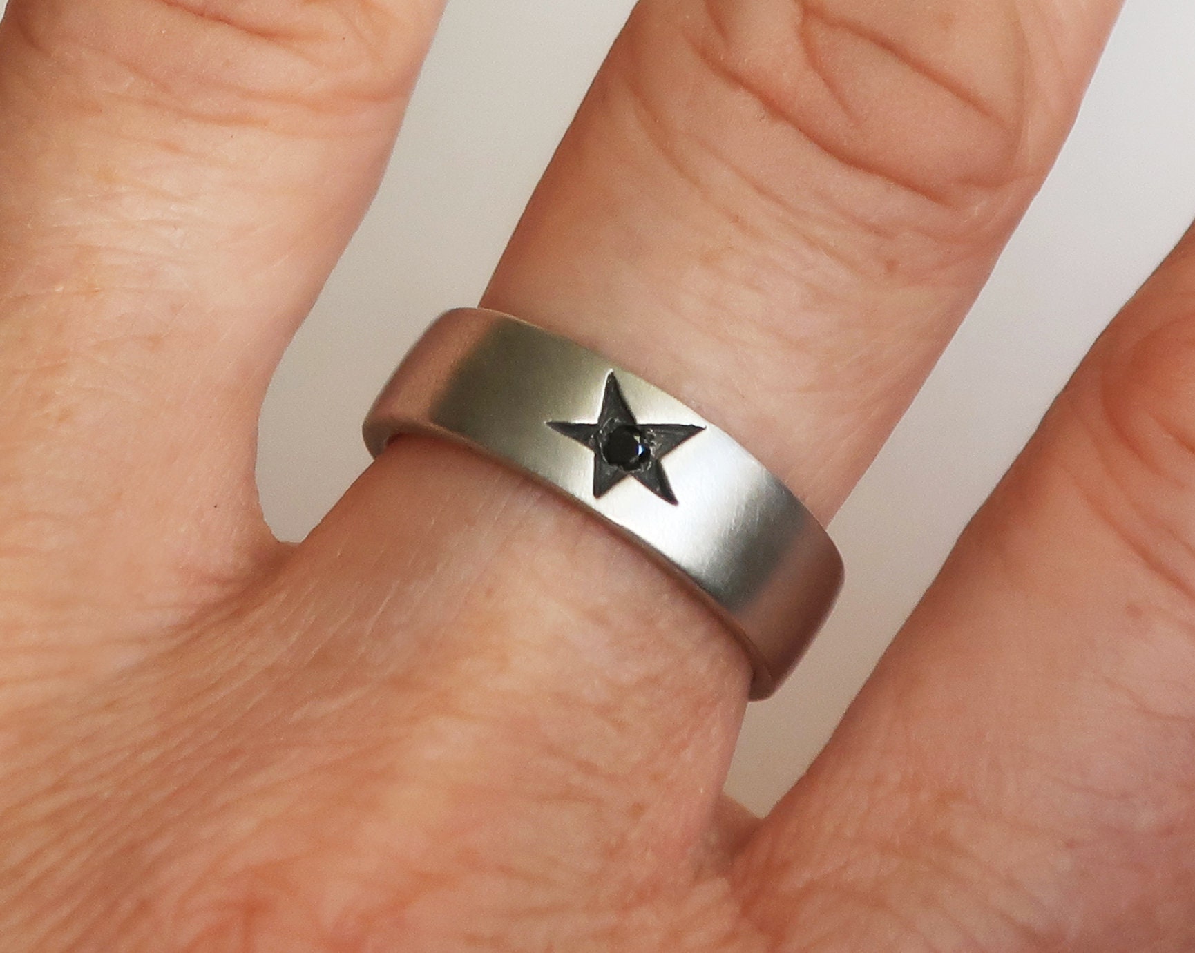 Sterling Silver Star Ring with Black Diamond-Limited Edition US size 7