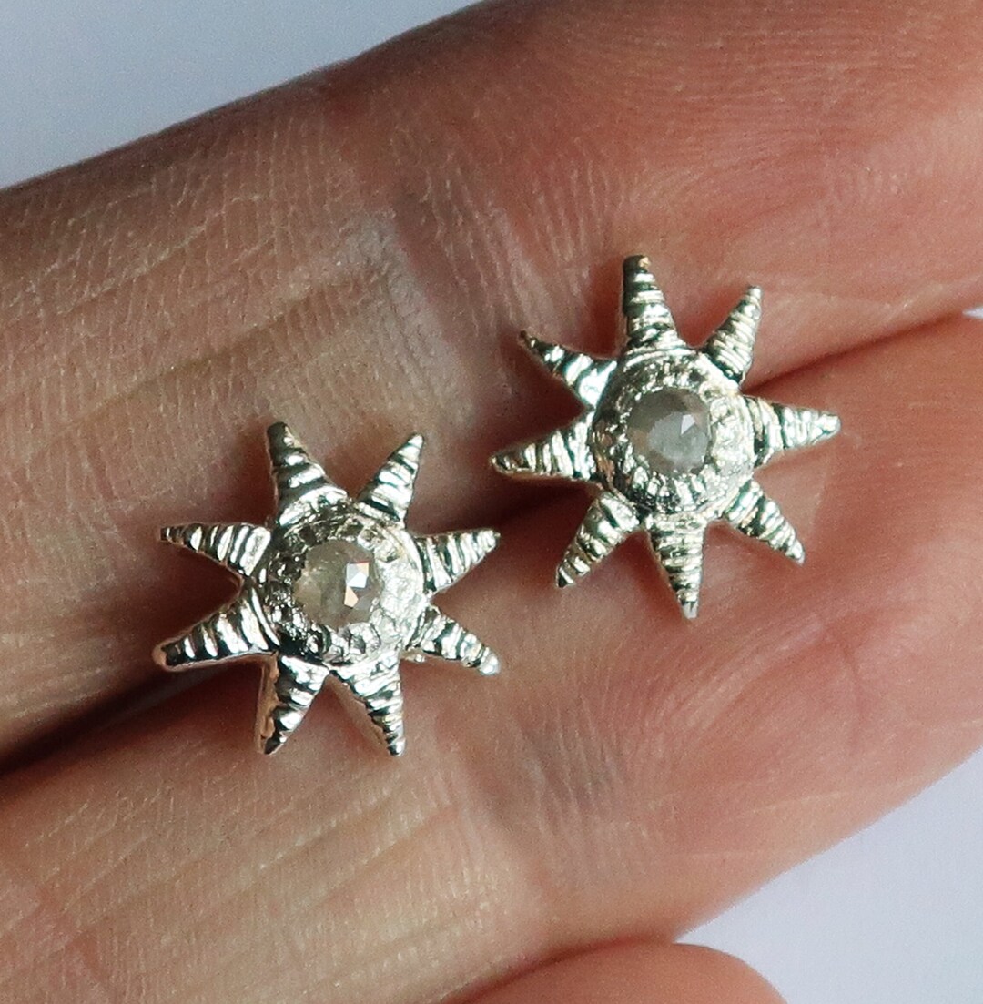 Ready to Ship-sterling Silver and Pale Grey Rose Cut Diamond Celestial ...