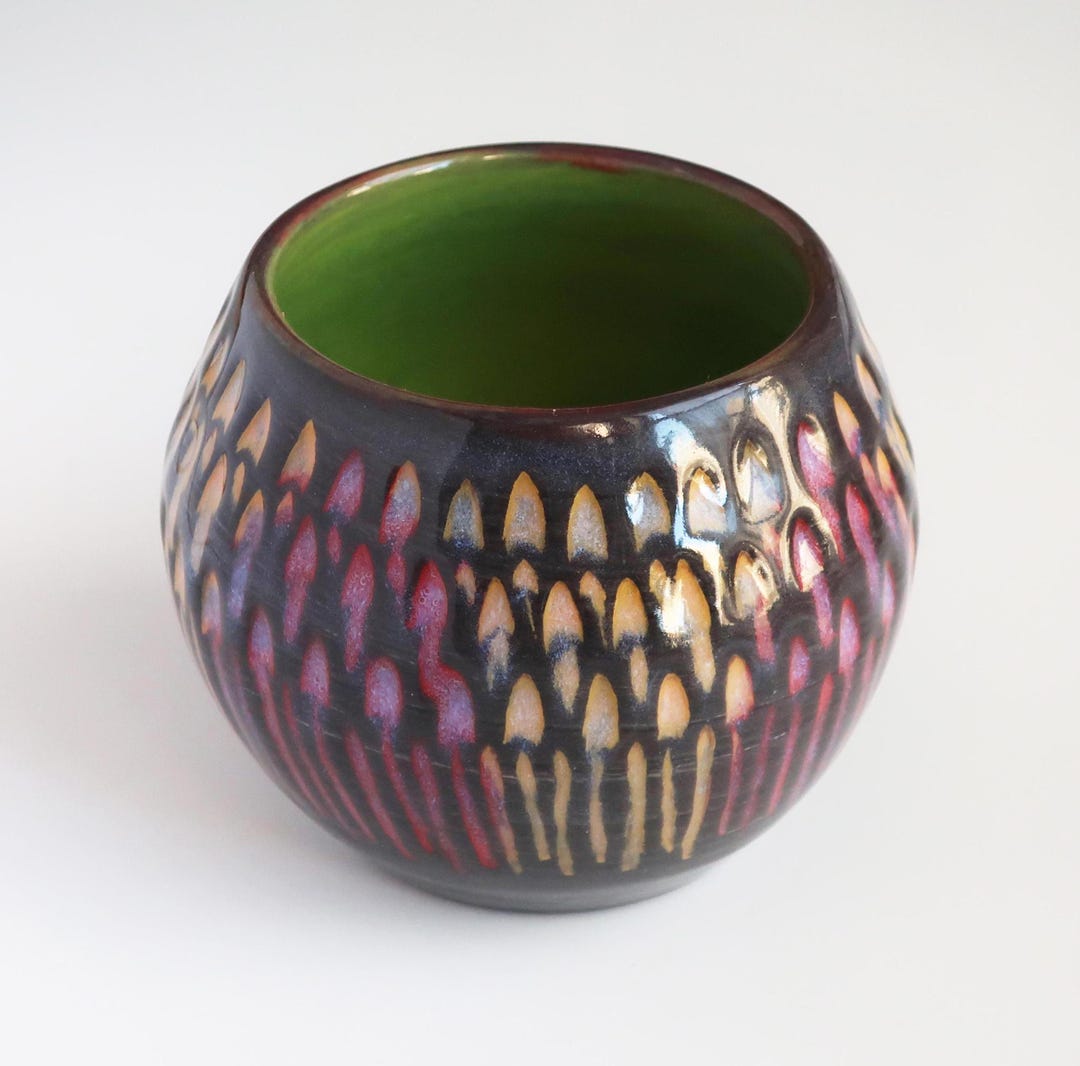 Hand-thrown, Carved, and Painted, Glazed Grey Porcelain Jar-one of a ...