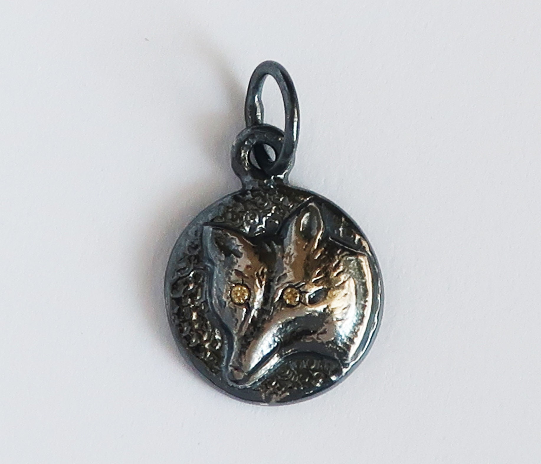 Dark Grey Sterling Silver Jeweled Wolf Charm Necklace-yellow sapphire ...