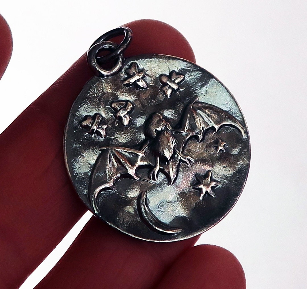 Blackened Sterling Silver Bat Medallion - Etsy