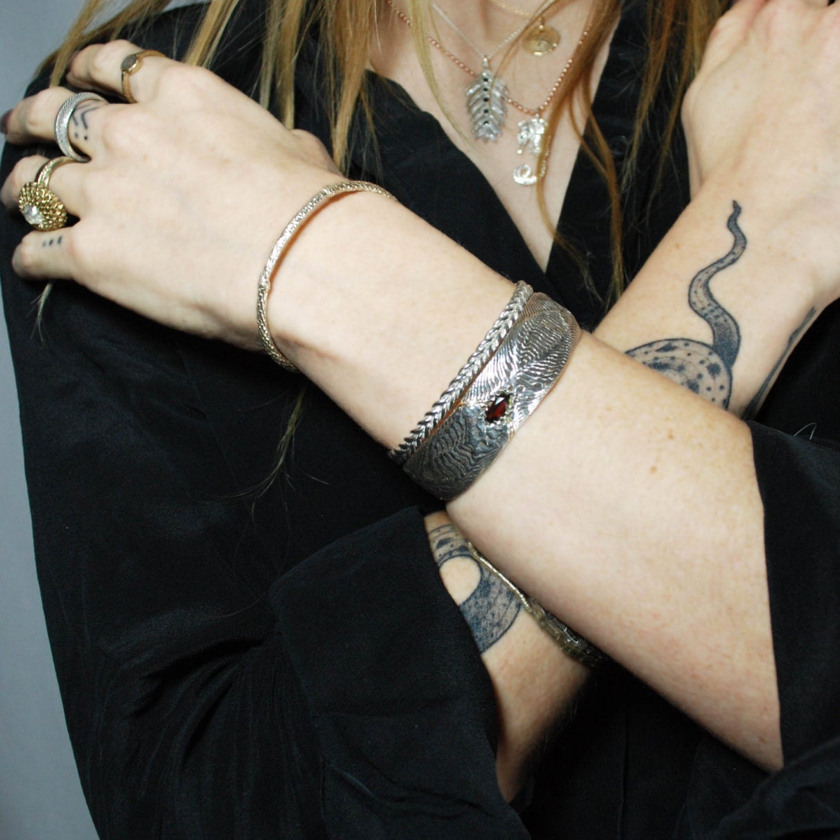 Dragon Cuff - Garnet Cuttlefish Bone Cast Bracelet