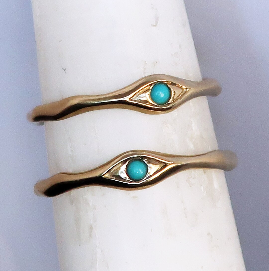 Ready to Ship-10k Yellow Gold and Persian Turquoise Eye Rings, Sizes 6 ...
