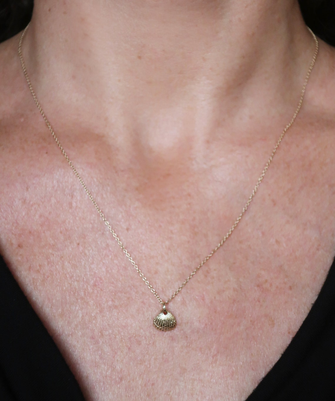 Tiny Solid Gold Block Island Clamshell Necklace | Etsy