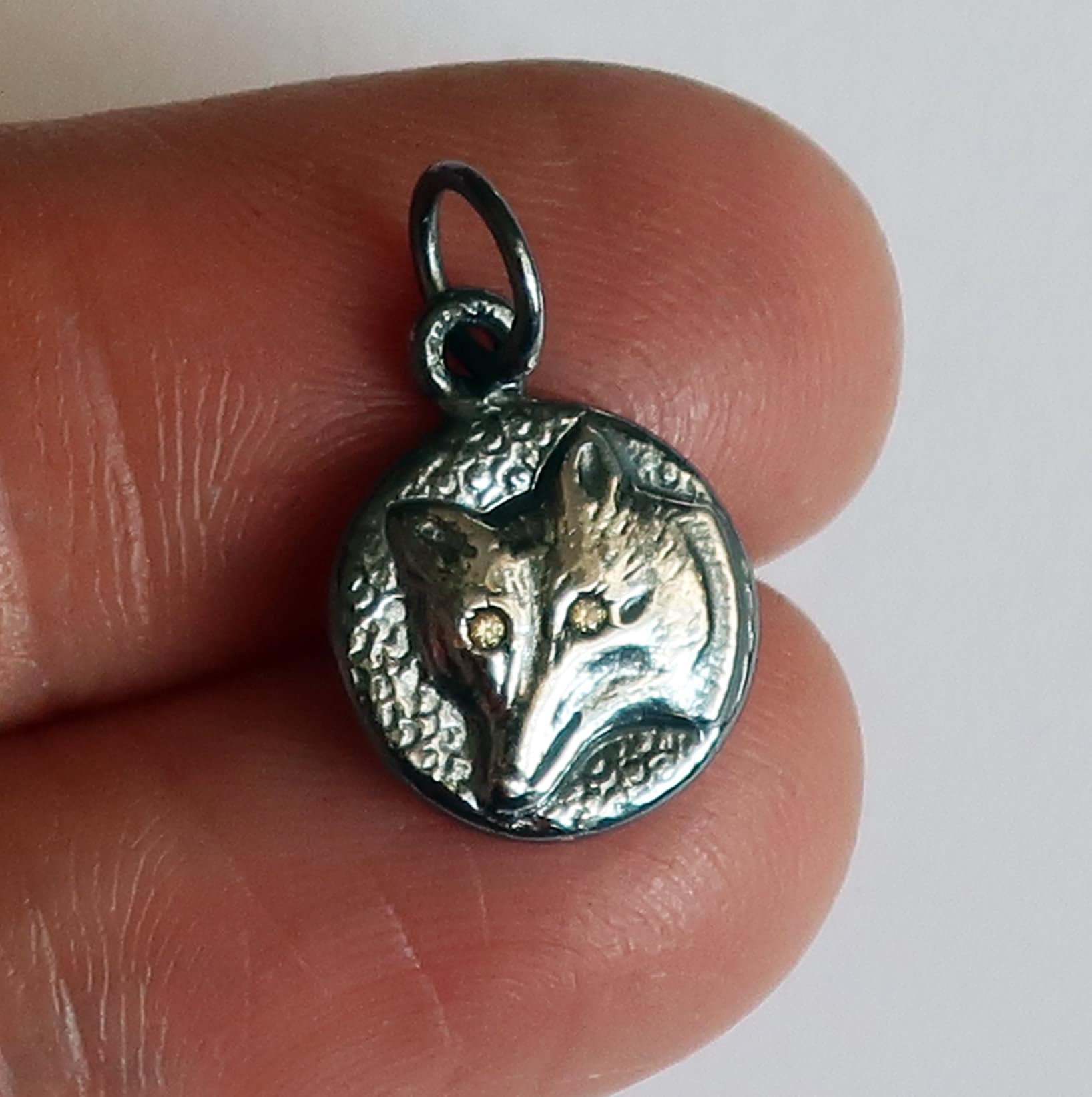 Dark Grey Sterling Silver Jeweled Wolf Charm Necklace-yellow sapphire ...