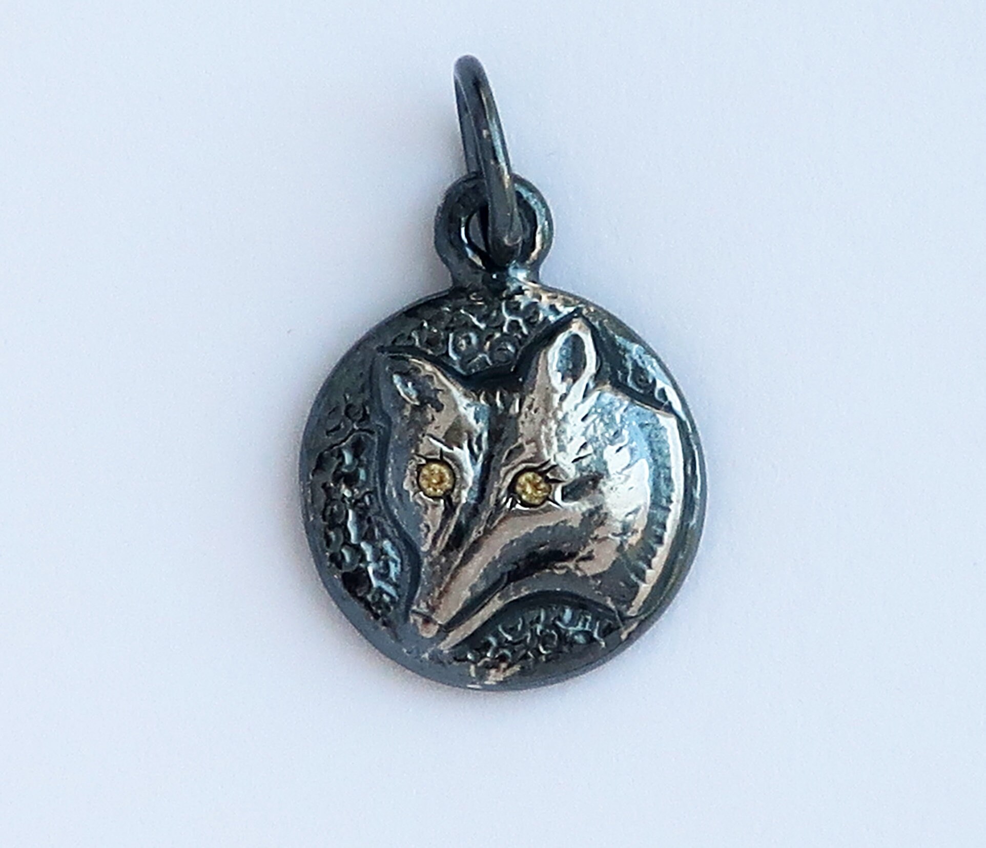 Dark Grey Sterling Silver Jeweled Wolf Charm Necklace-yellow sapphire ...