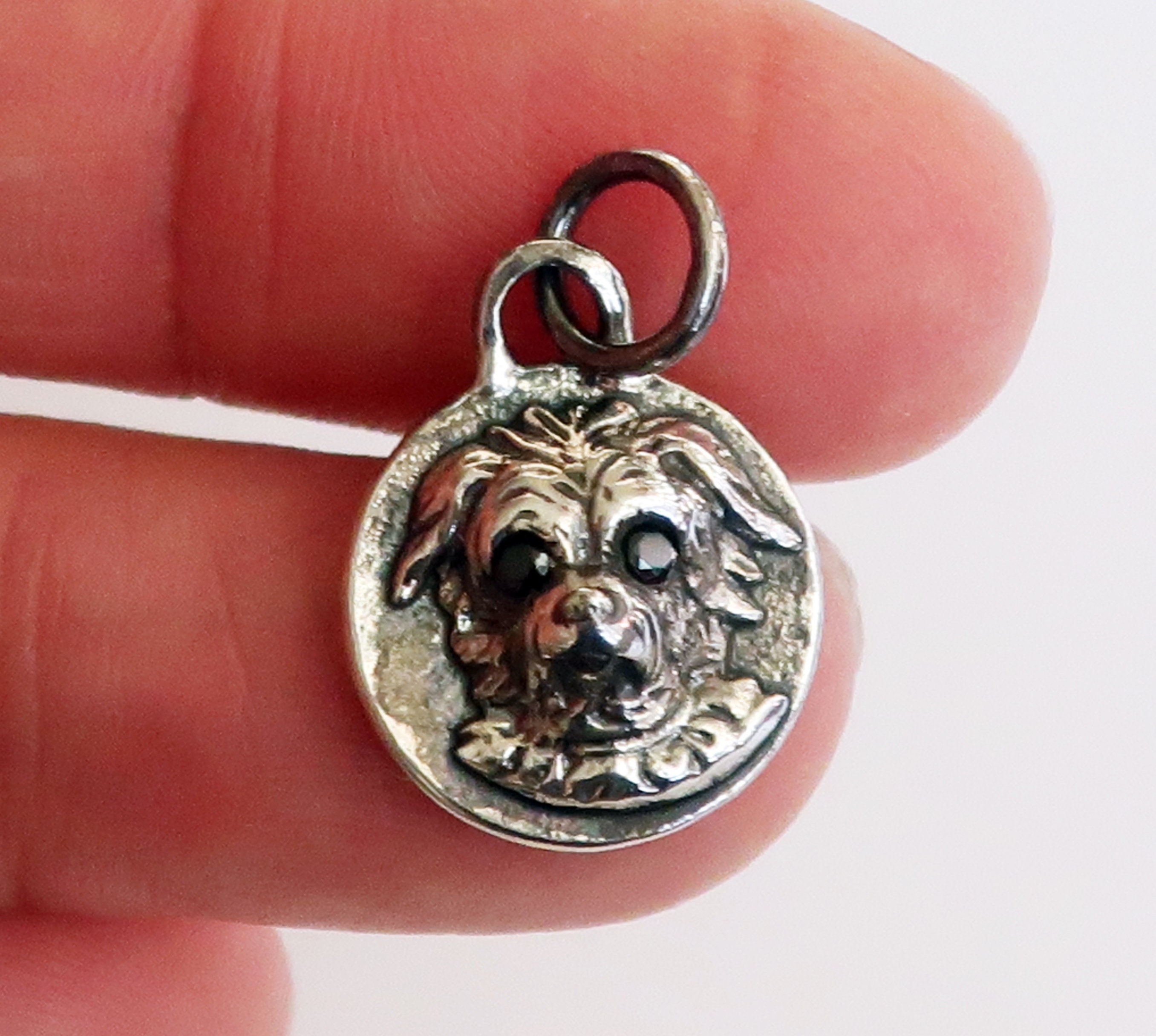 Sterling Silver and Black Diamond Dog Charm