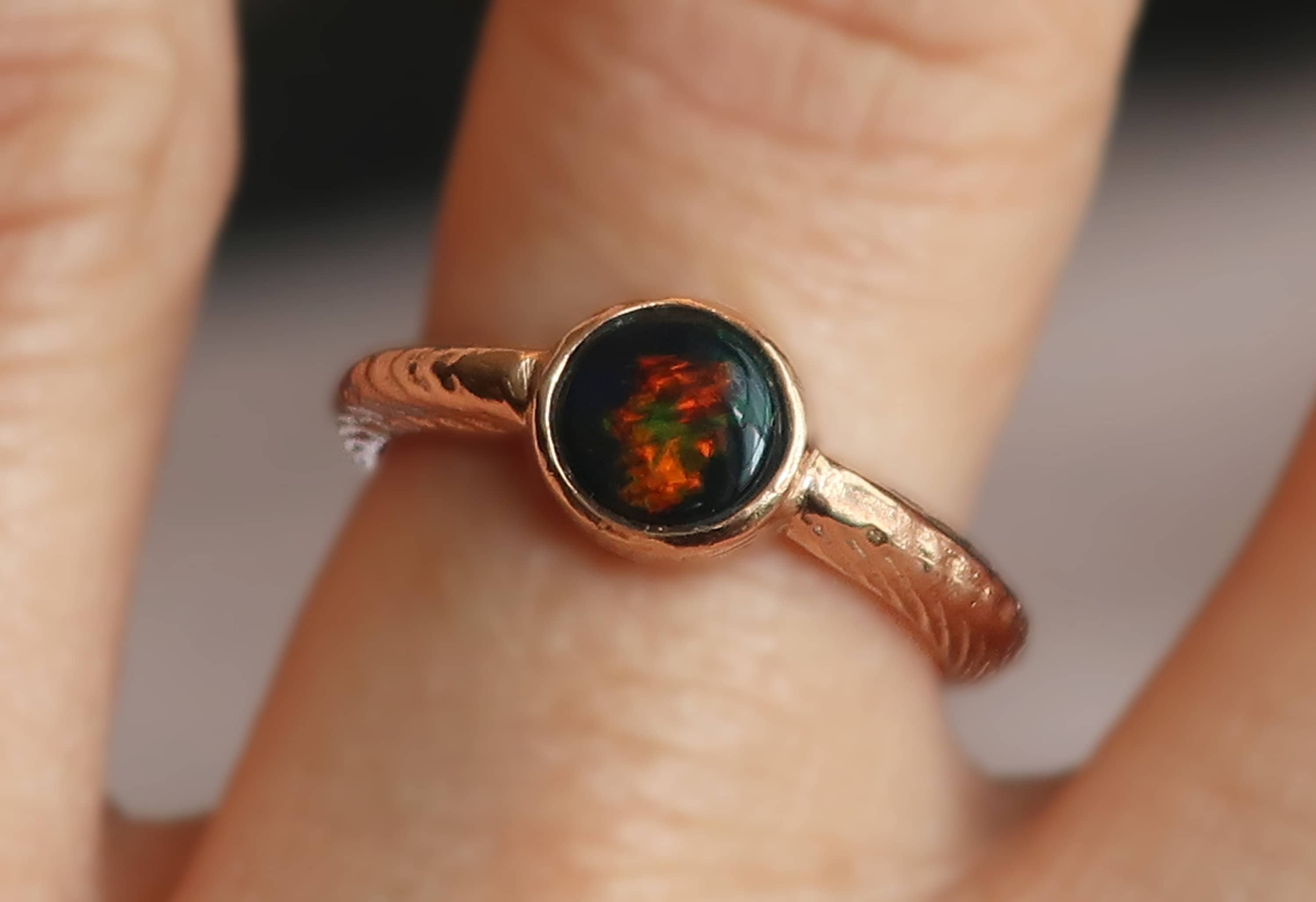 Solid Rose Gold Cuttlefish Cast and Black Opal Solitaire Ring