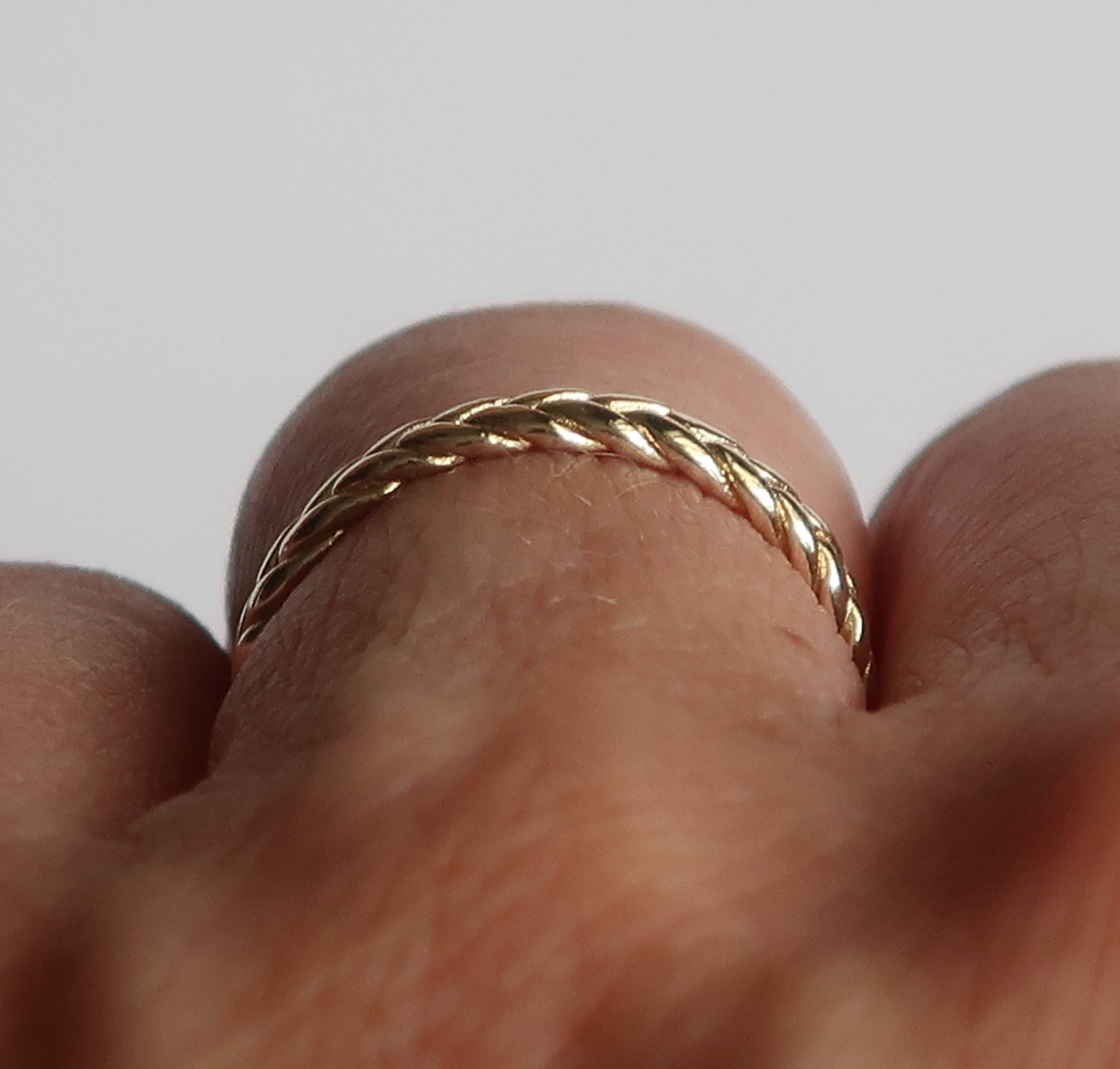 Solid 10k Yellow Gold Thin Braid Ring, US Size 4.75 Sample, Ready to Ship