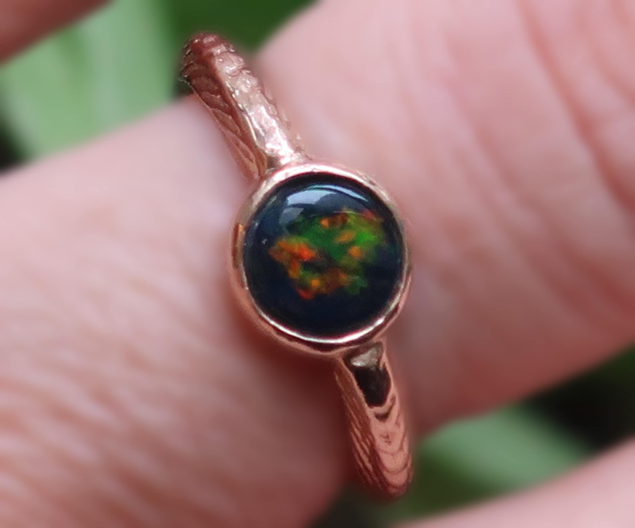 Solid Rose Gold Cuttlefish Cast and Black Opal Solitaire Ring