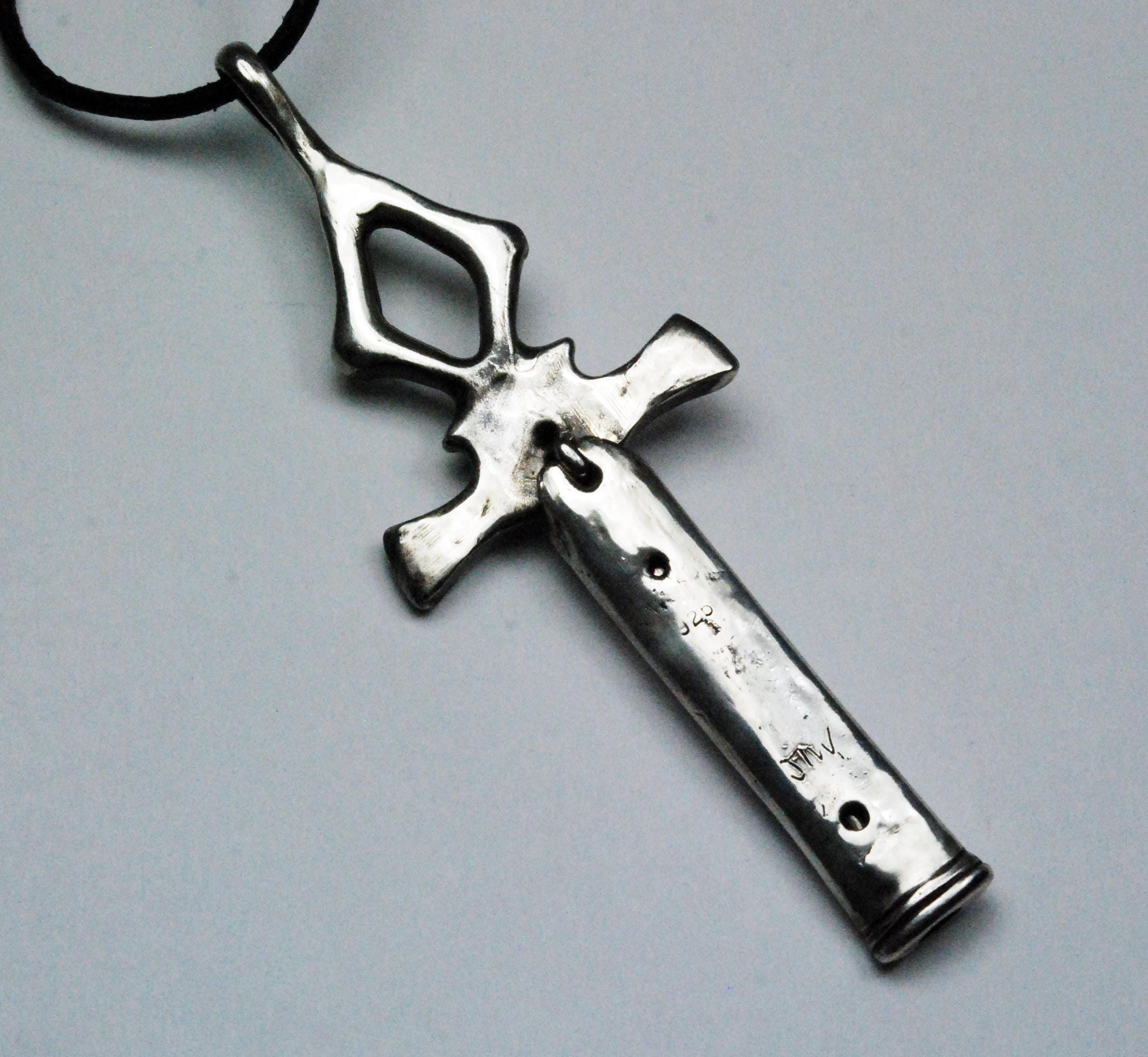 Sterling Silver and Garnet Ankh Dagger Pendant-#1