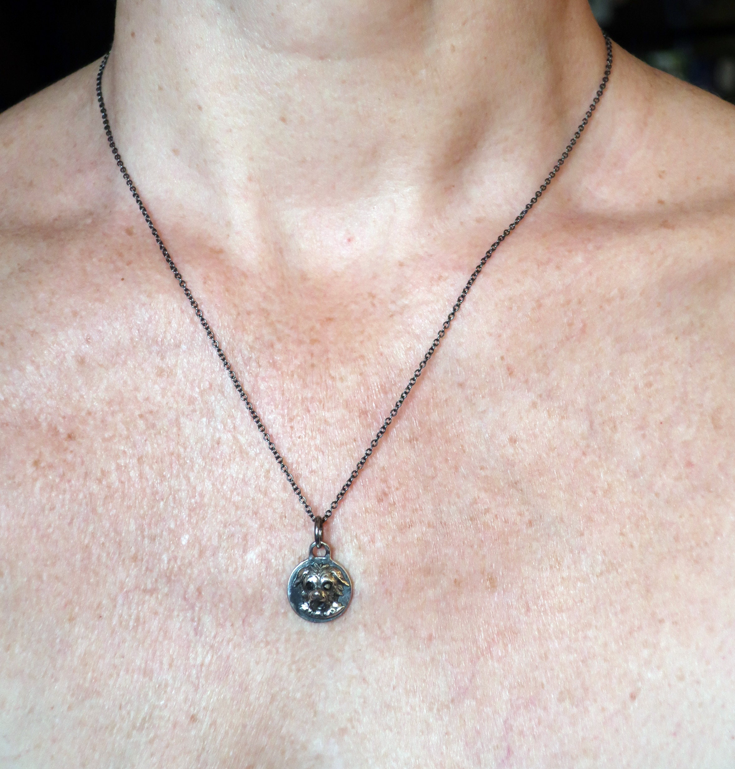 Sterling Silver and Black Diamond Dog Charm