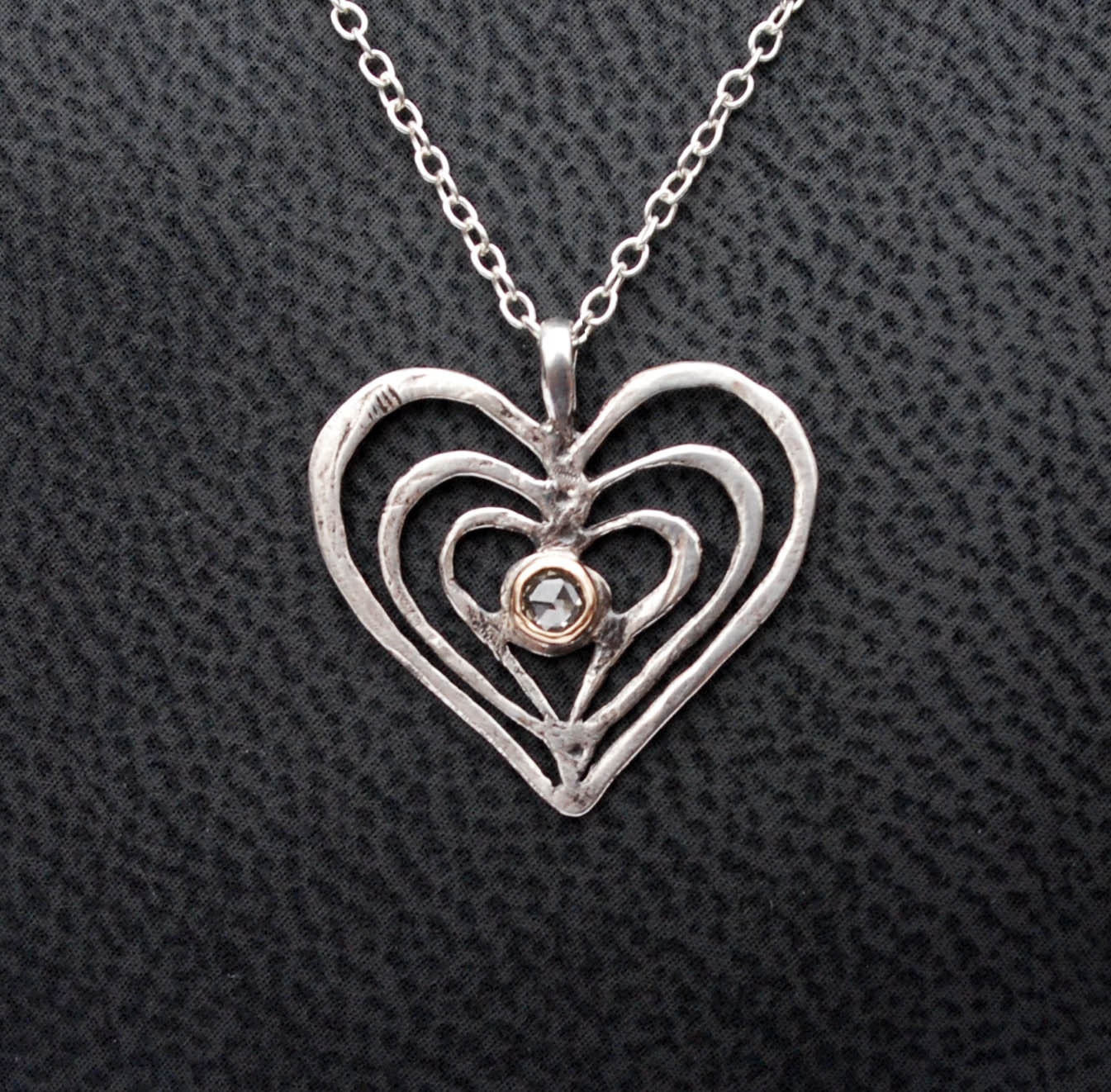 Trinity Heart Silver, Gold & Diamond Heart Charm Necklace
