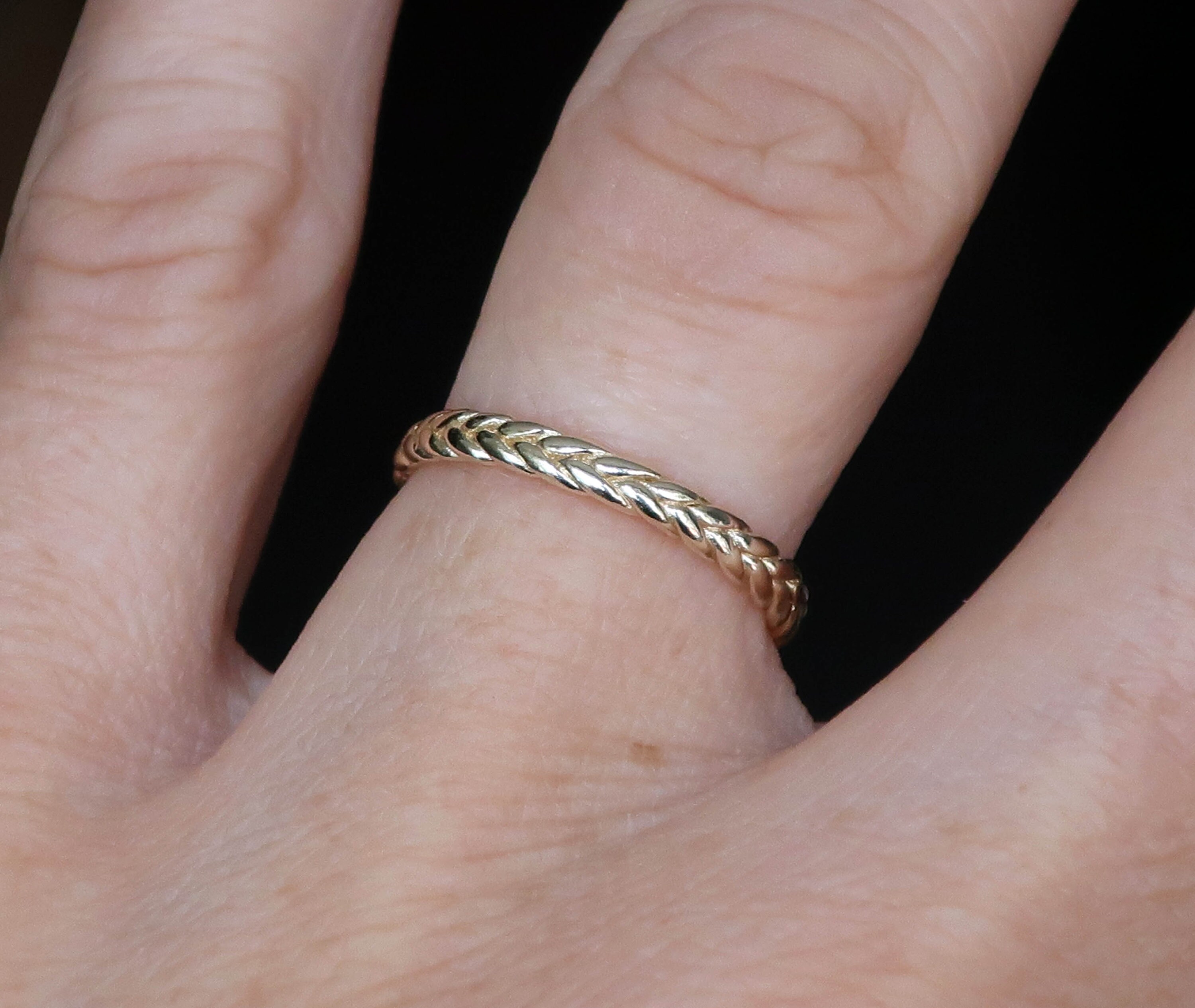 Solid 10k Yellow Gold Thin Braid Ring, US Size 4.75 Sample, Ready to Ship