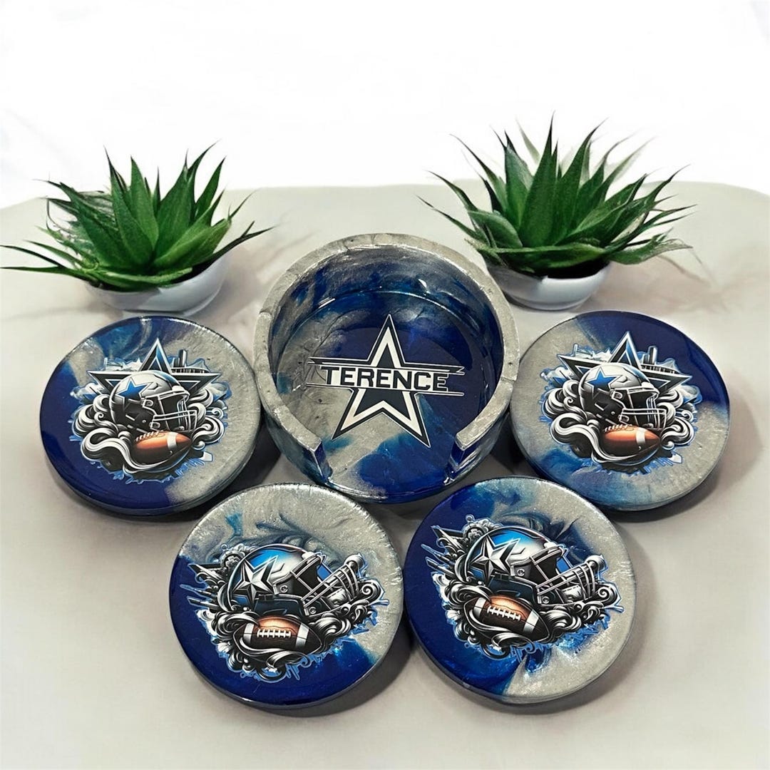 Personalized Football Theme Resin Coaster Set: Custom Home Decor With ...