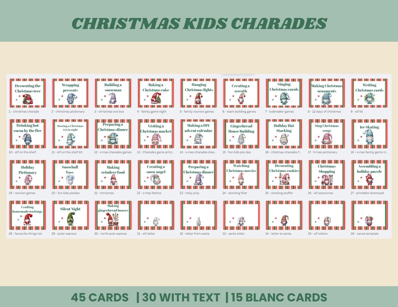 Printable Christmas Charades Game for Kids & Family Fun, Seasonal ...