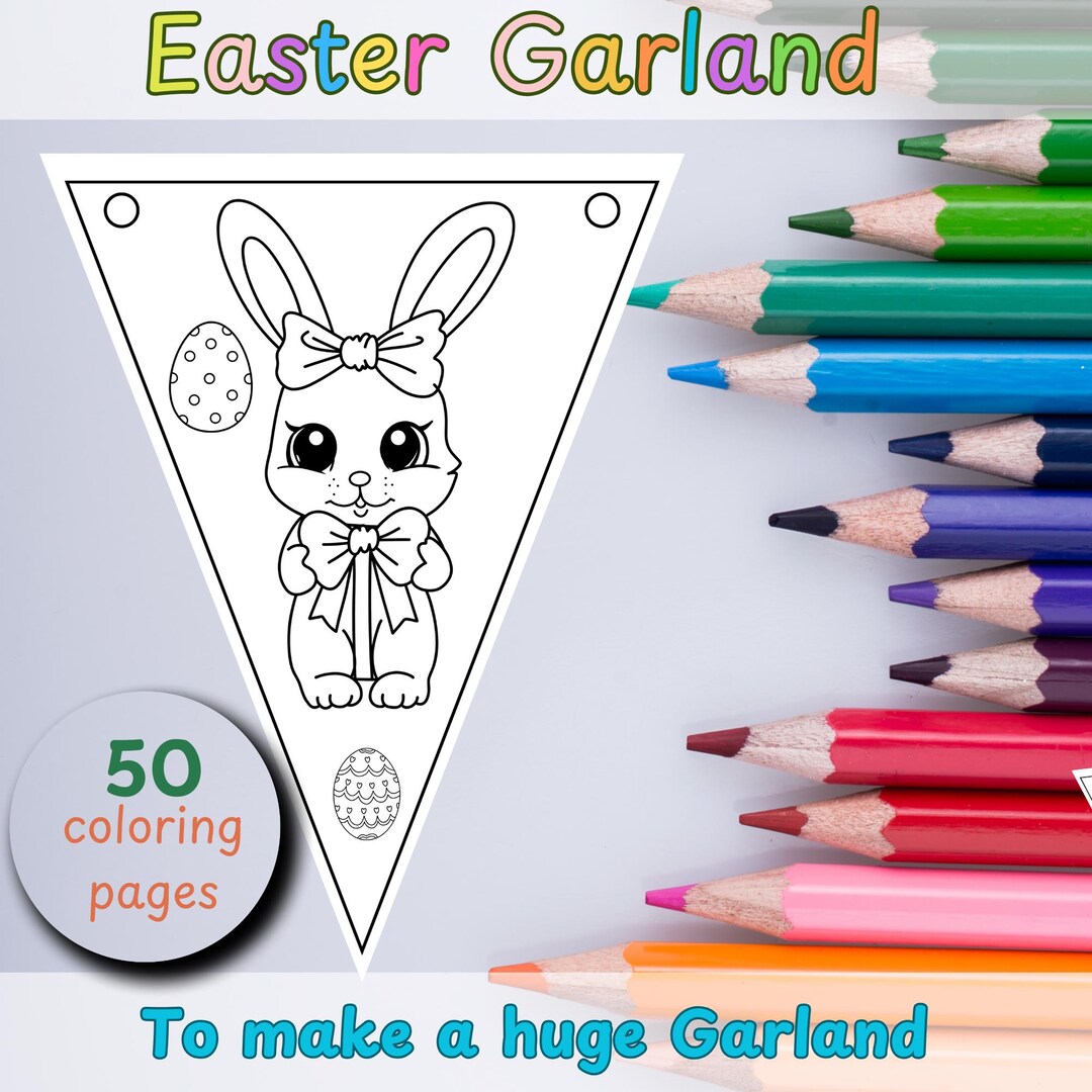 Fun Printable Easter Garland Coloring Pages, DIY Easter Banner for Kids ...
