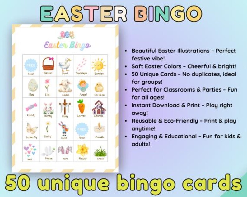 Easter Bingo Game - Printable Kids Bingo - Fun Holiday Party Activity ...