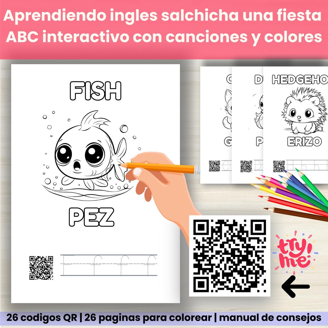 Bilingual Tracing Coloring Workbook Spanish English ABC Bundle QR Songs ...