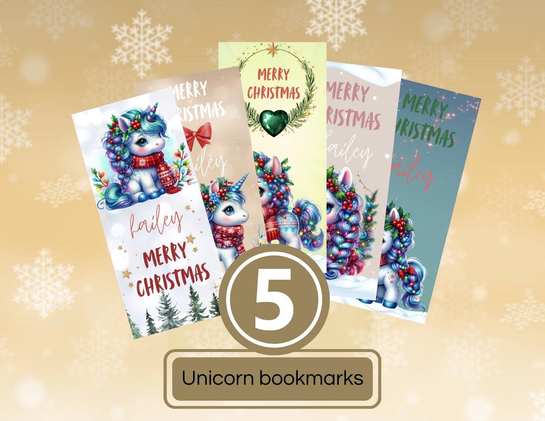 Christmas Bookmark Set, Printable Bookmarks for Readers, Unicorns ...