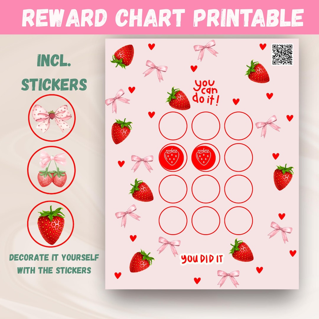 Behavior Chore Chart for Kids – Cute Strawberry Printable A4 - Us ...