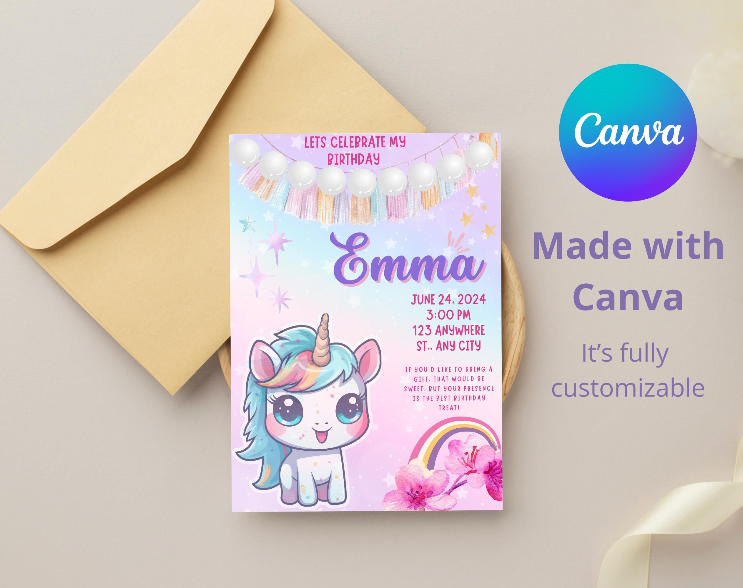 Unicorn Girl Birthday Invention Card, Unicorn Birthday Card, Instant ...