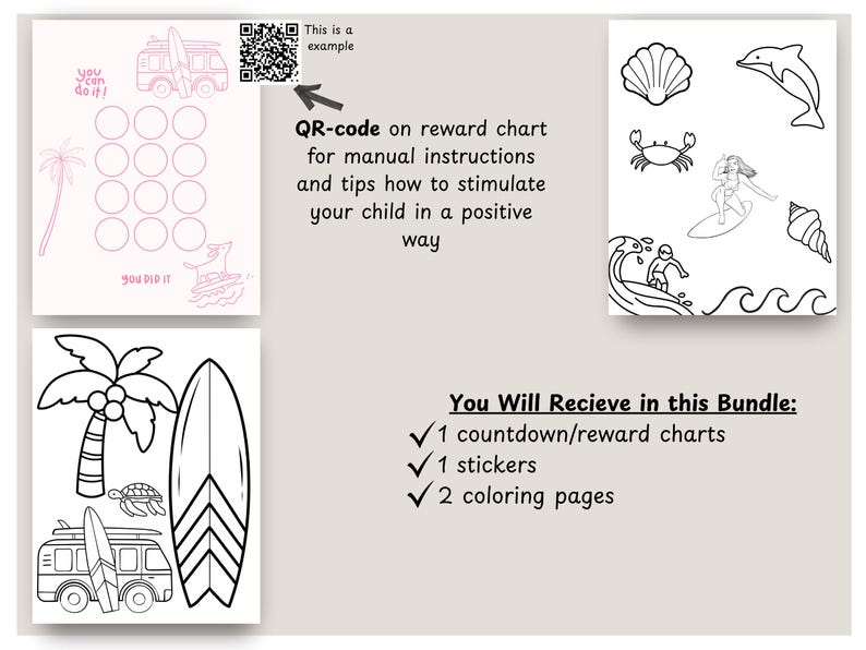 Pink Surf Reward Chart Printable – A4 Us Letter, Toddler Chore Tracker ...
