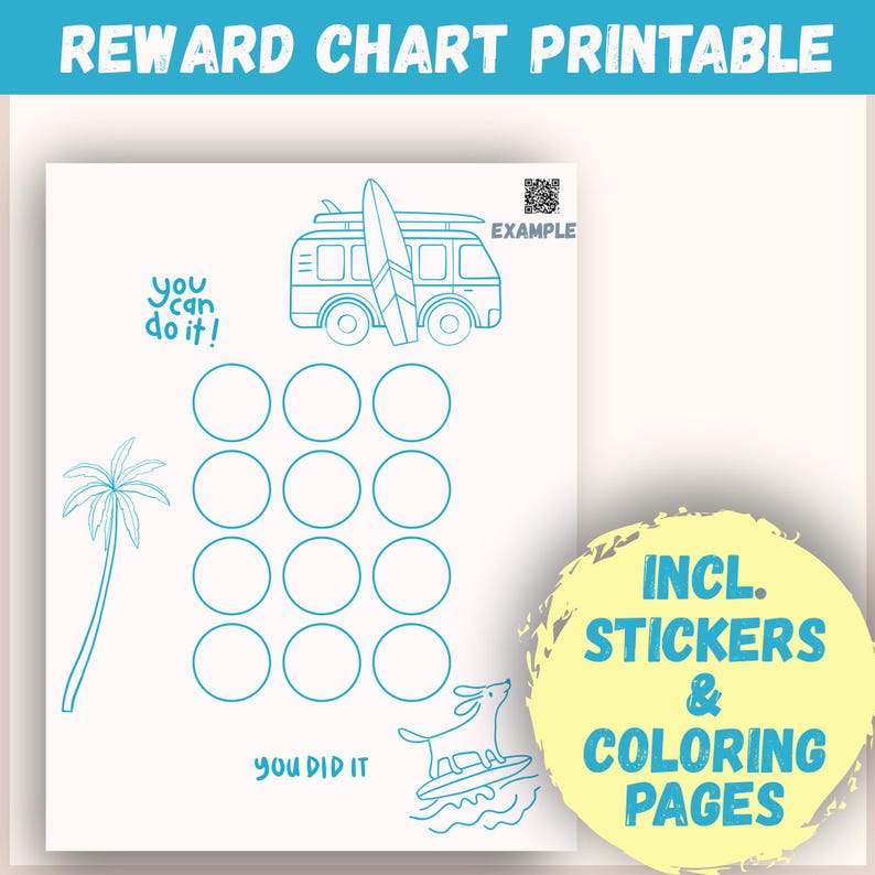 Blue Surf Reward Chart Printable – A4 Toddler Chore Tracker ...