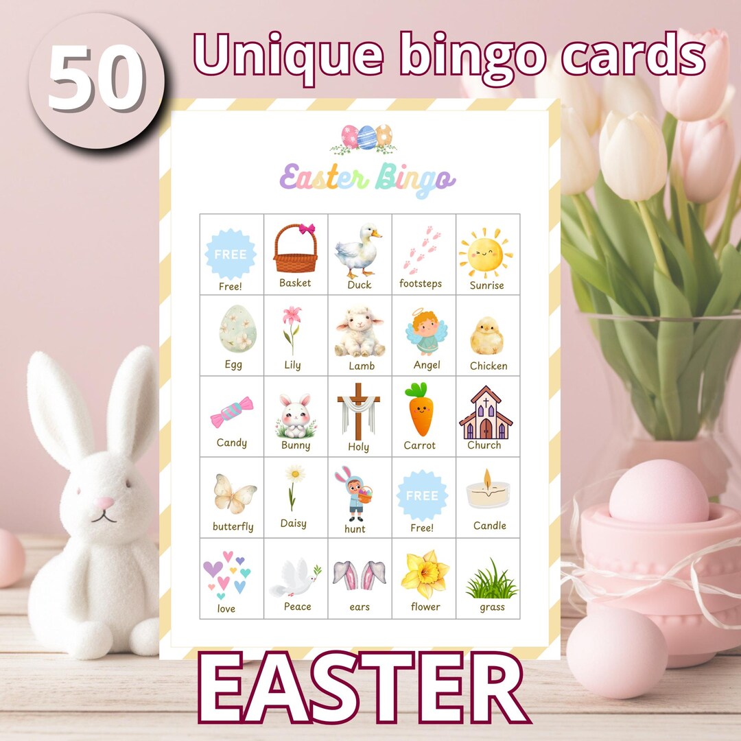 Spring Easter Bingo - Fun Printable Kids Game - Bunny & Egg Hunt Activity - Family Holiday Party ...