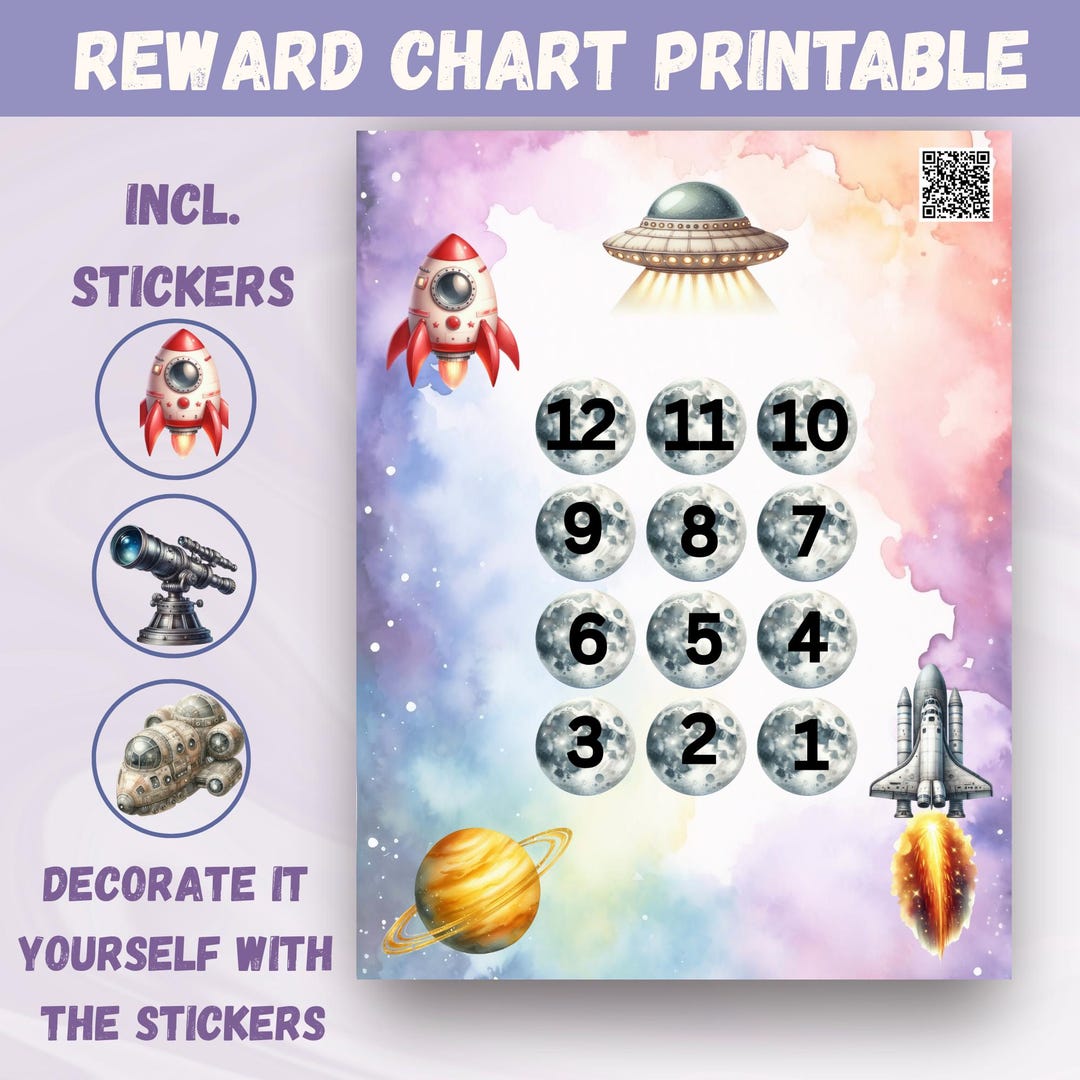 Printable Chore Chart for Kids – Outer Space Reward Chart A4 Reward ...