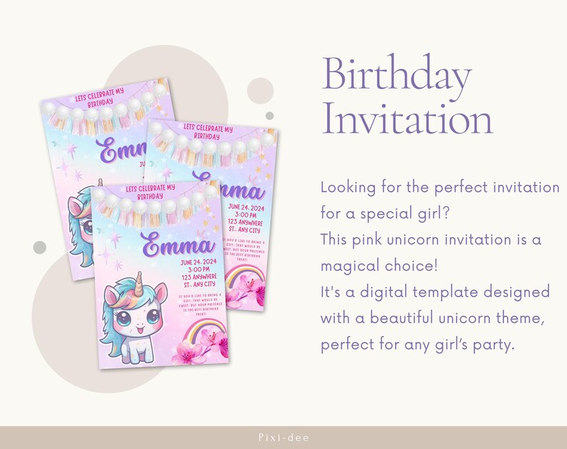 Unicorn Girl Birthday Invention Card, Unicorn Birthday Card, Instant ...