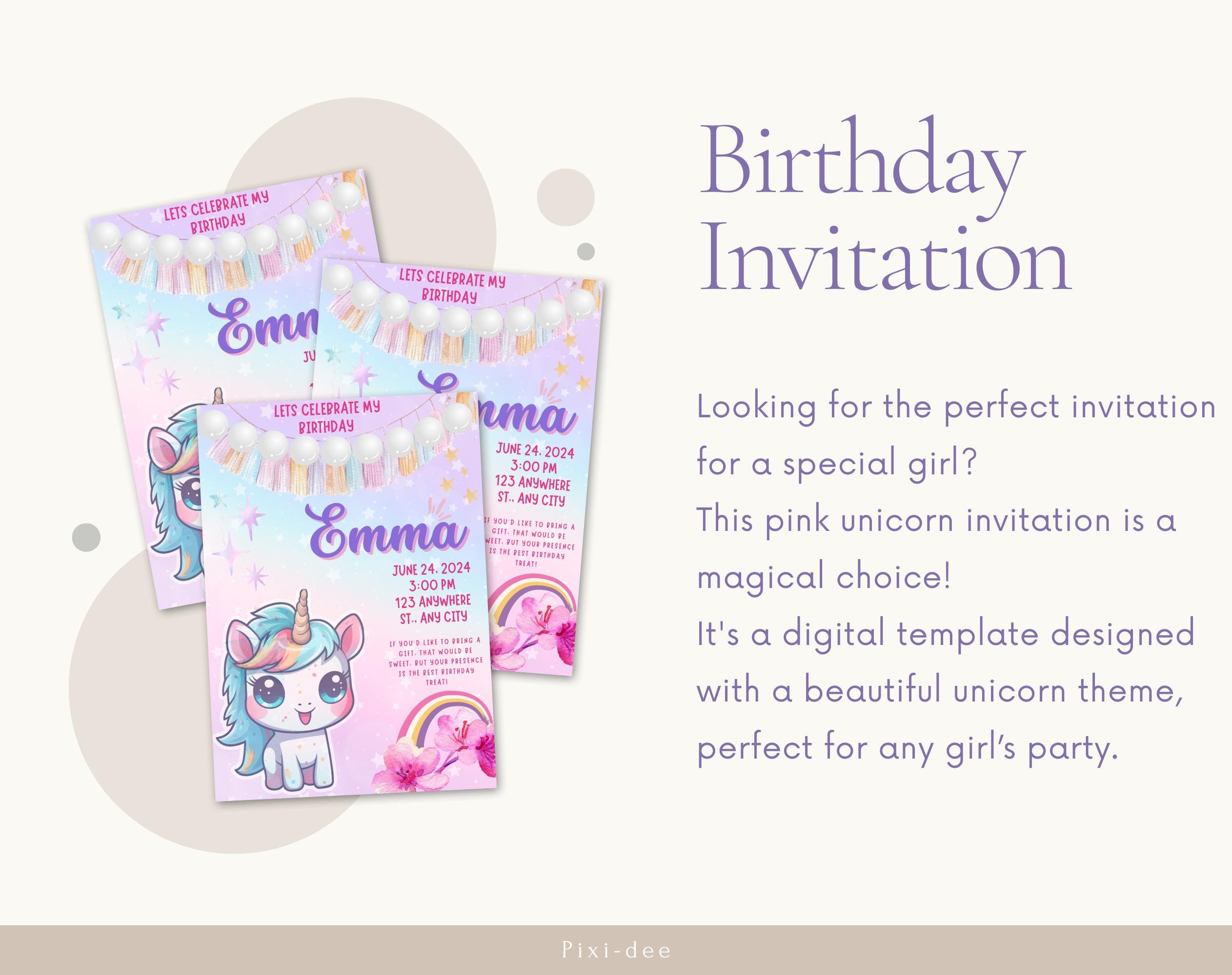 Unicorn Girl Birthday Invention Card, Unicorn Birthday Card, Instant ...