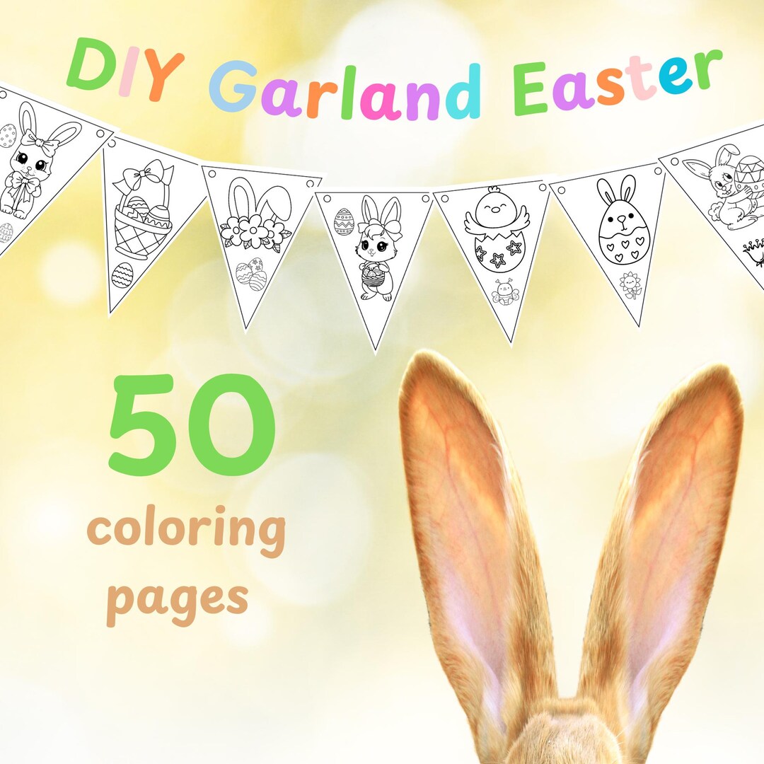 Printable Easter Banner Coloring Pages, DIY Easter Garland Craft, Bunny ...