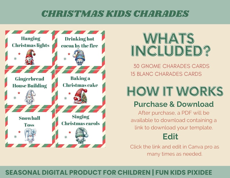 Printable Christmas Charades Game for Kids & Family Fun, Seasonal ...