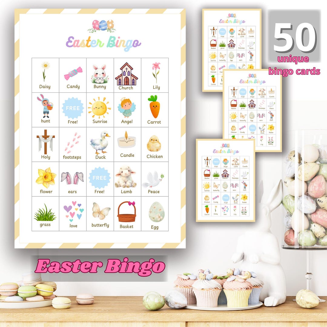 Printable Easter Bingo - Fun Family Game - Kids Bunny Bingo - Holiday ...