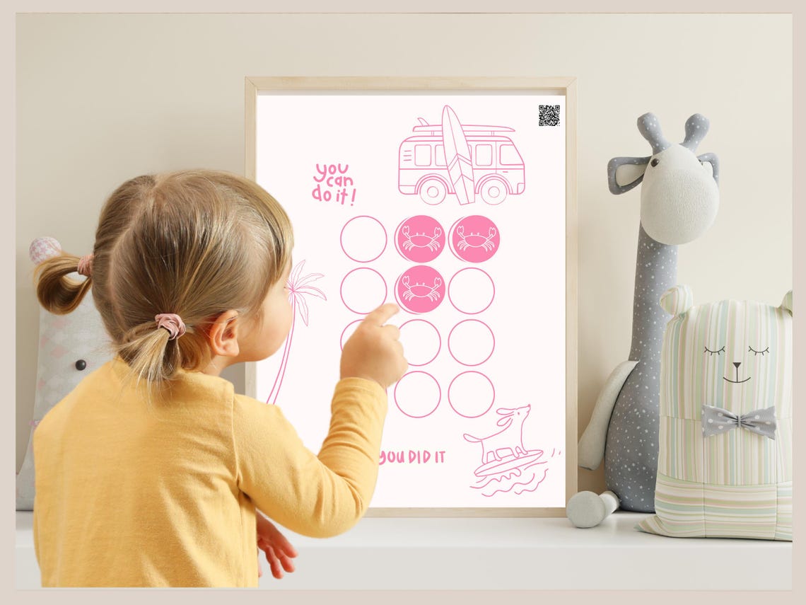 Pink Surf Reward Chart Printable – A4 Us Letter, Toddler Chore Tracker ...