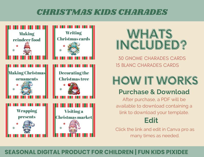 Printable Christmas Charades Game for Kids & Family Fun, Seasonal ...