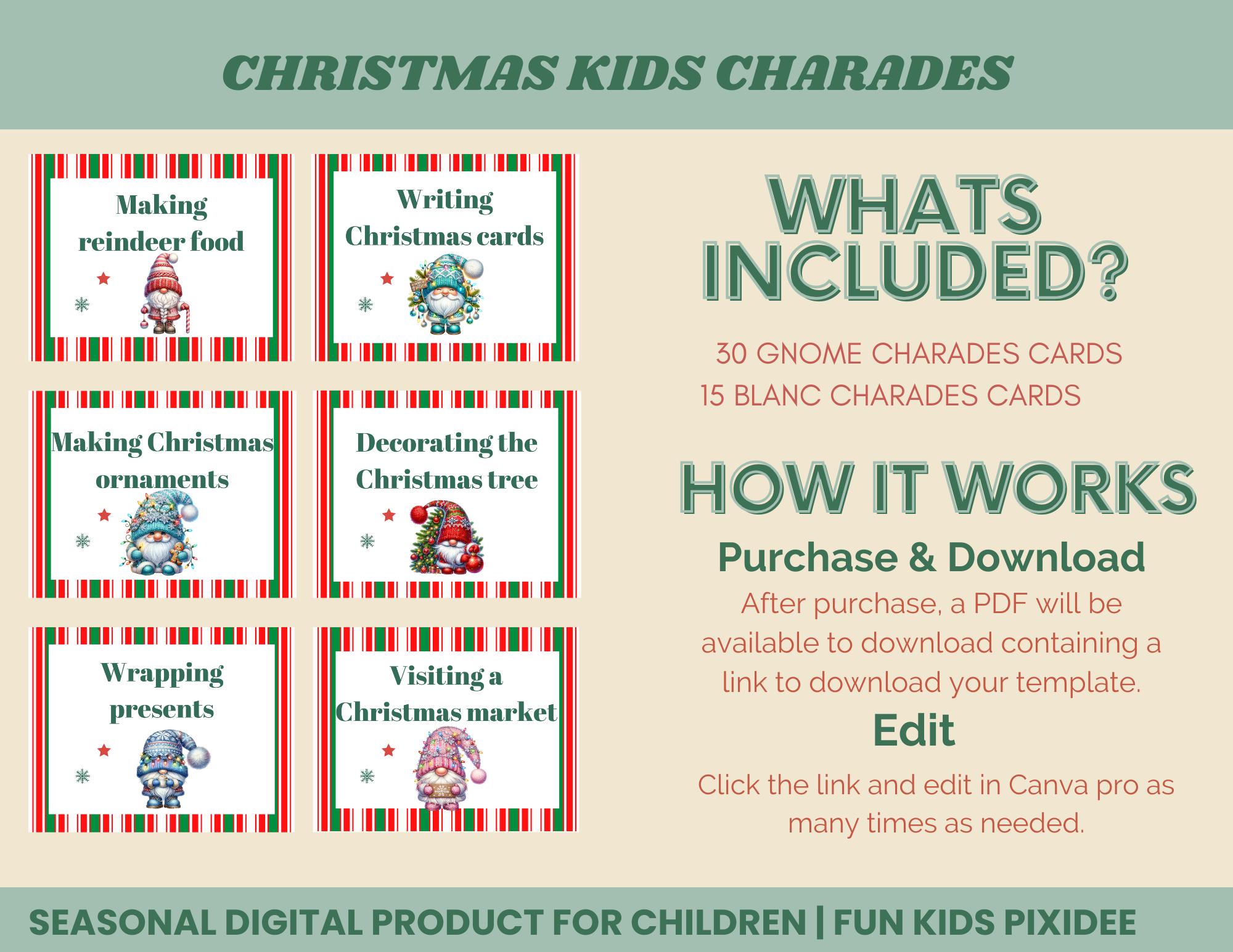 Printable Christmas Charades Game for Kids & Family Fun, Seasonal ...